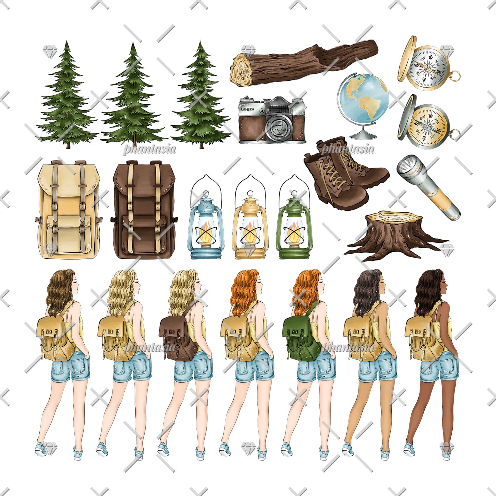 Wanderlust Watercolor Cliparts, Travel Clipart, Fall Clipart, Hiking ...