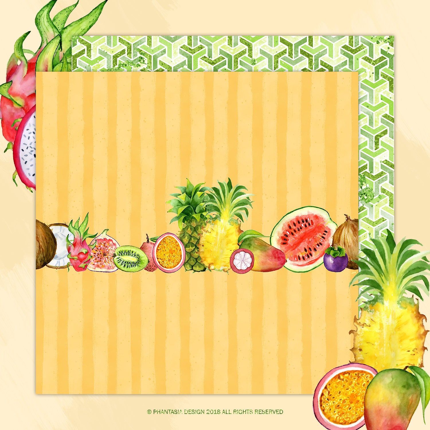 Tropical Fruits Digital Paper Pack Fruit Digital Paper | Etsy