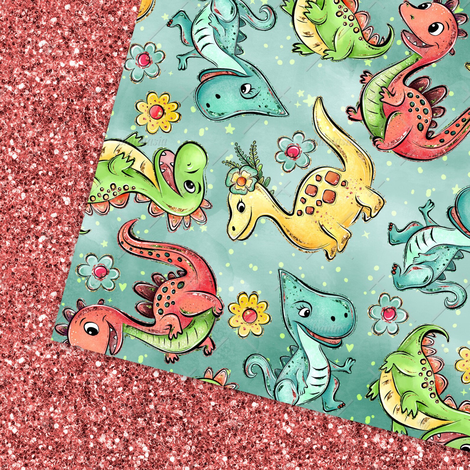 Dinosaurs Digital Papers, Dino Seamless Pattern, Summer Patterns, Dino ...