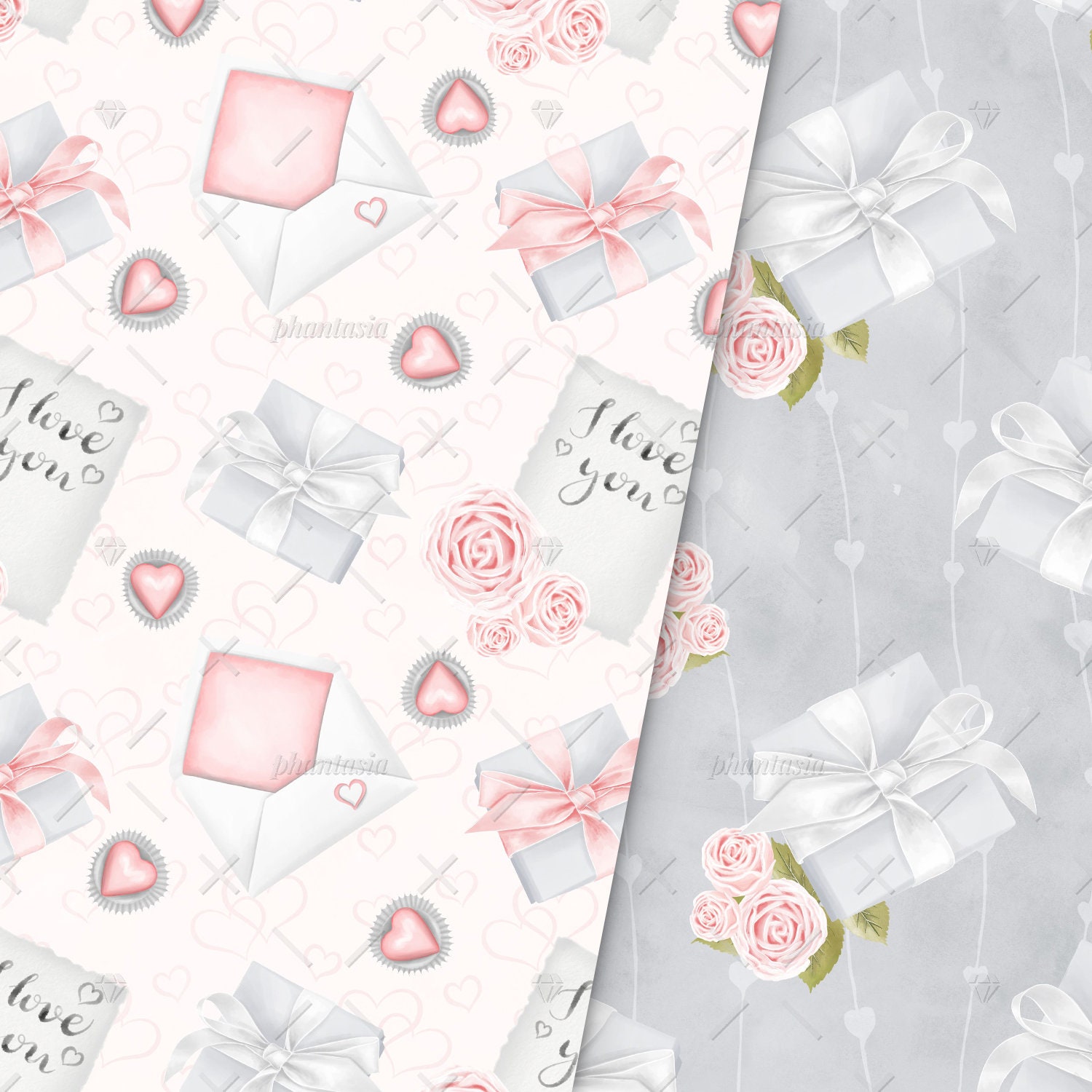 Valentines Digital Paper Pack Watercolor Valentine | Etsy