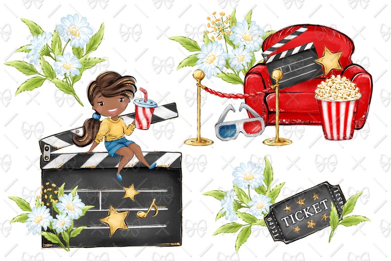 Cinema Watercolor Clipart Cinema Clipart Movie Clipart - Etsy
