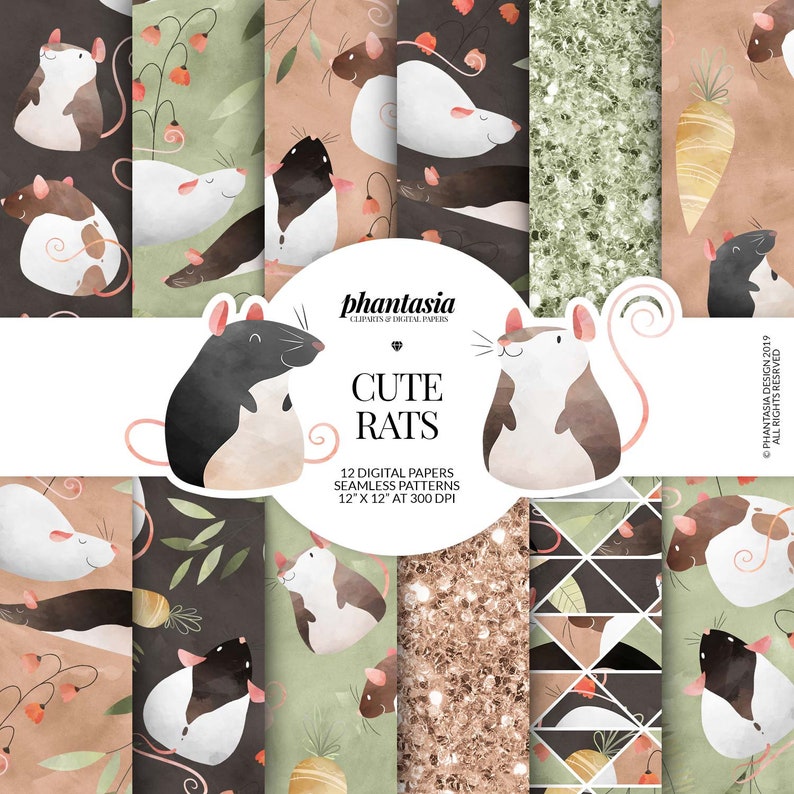 Cute Rats Digital Paper Cute Animals Animal Patterns - Etsy