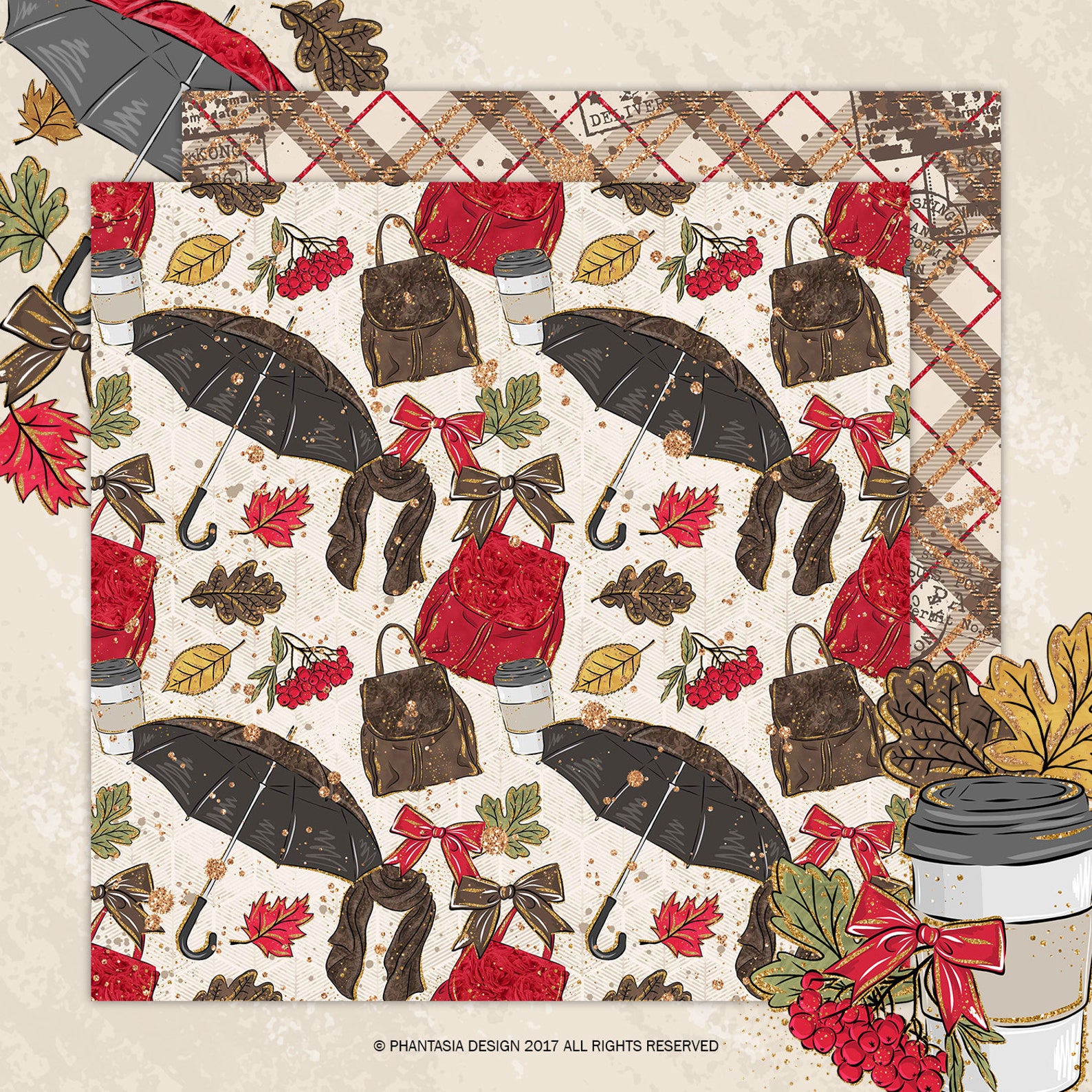 Fall Watercolor Digital Paper Pack Fashion Illustration Gold | Etsy