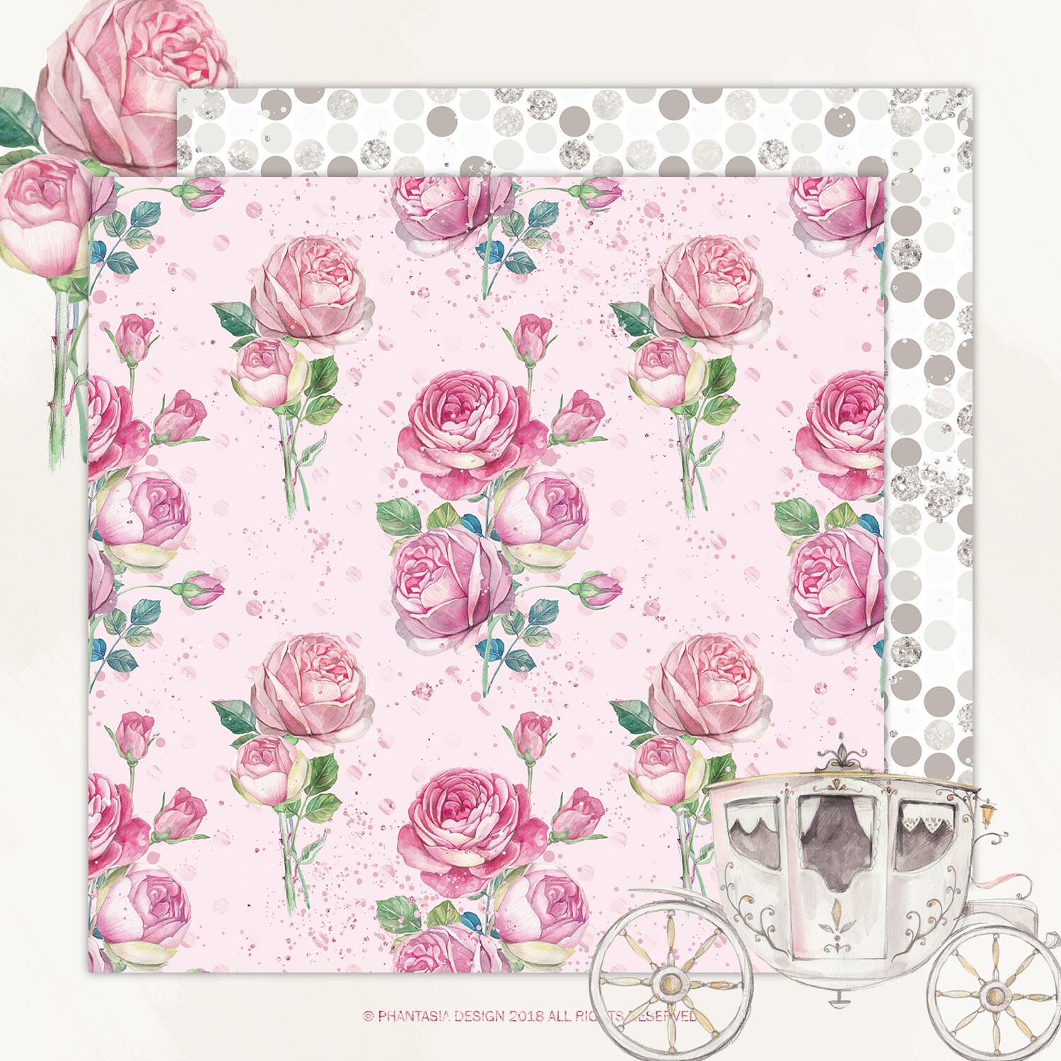 Princess Digital Paper Pack, Chariot Digital Paper, Roses Pattern ...
