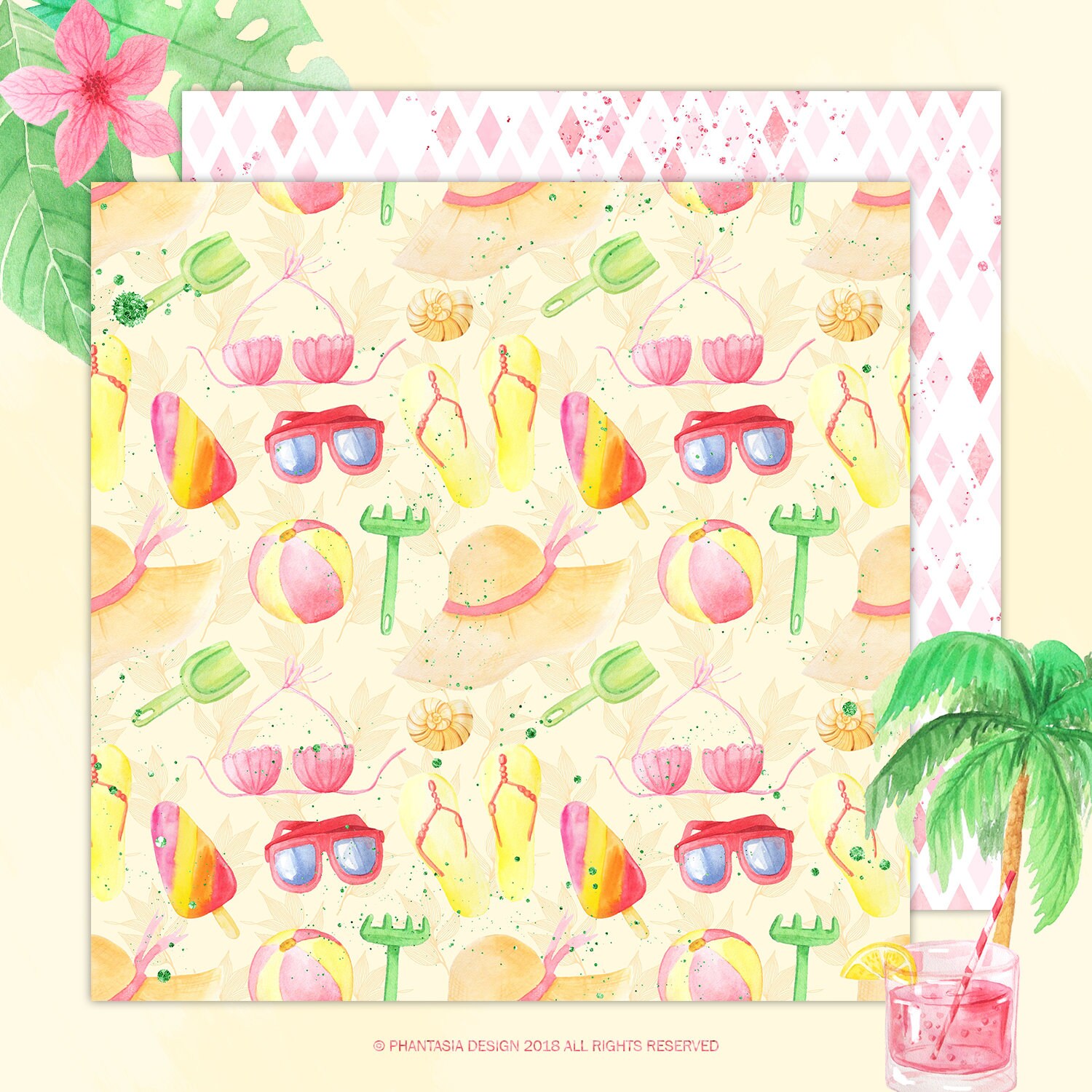Beach Digital Paper Summer Digital Paper Pack Summer | Etsy