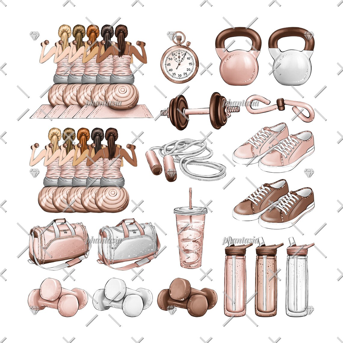 Fitness Watercolor Clipart Gym Cliparts Exercise Cliparts - Etsy UK
