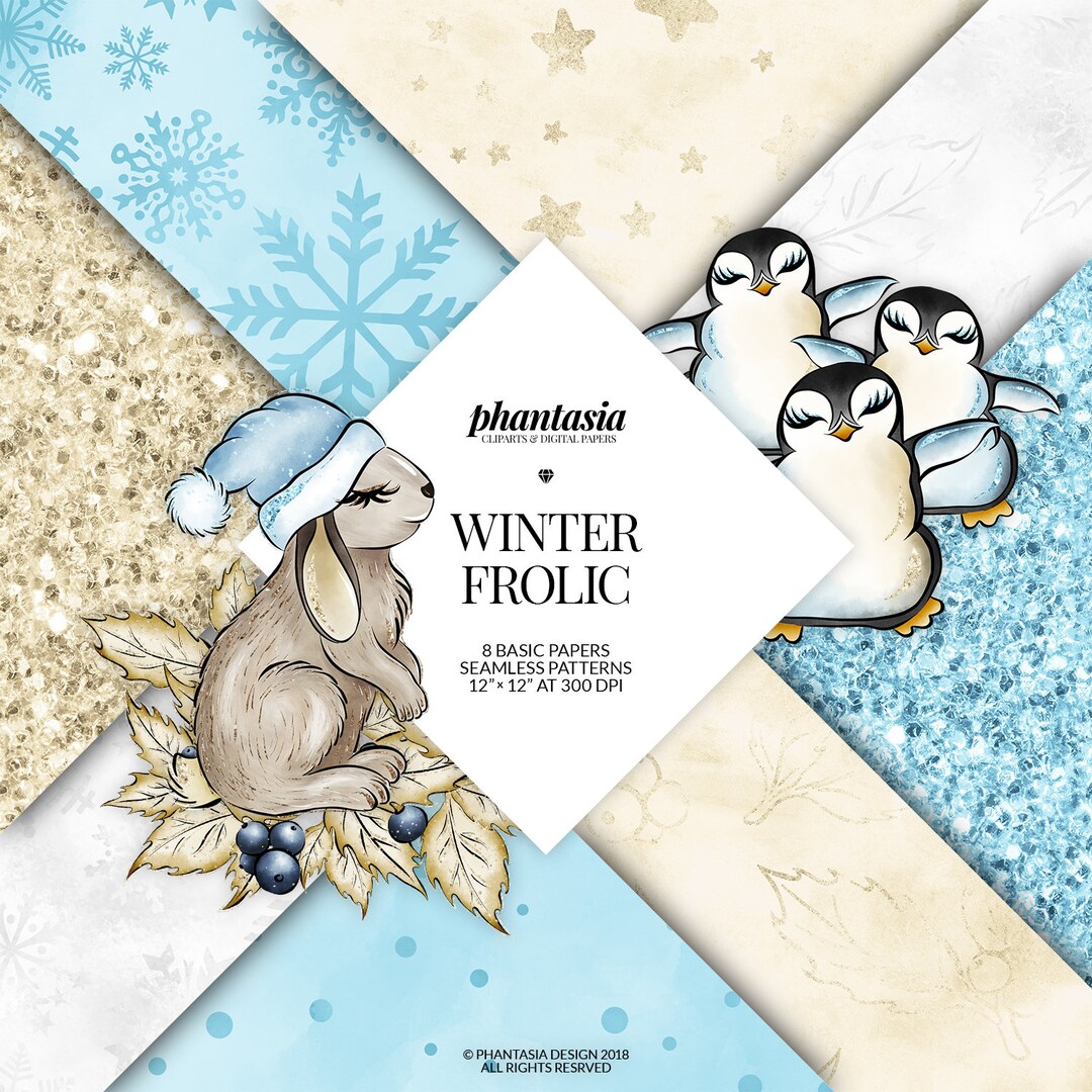 Winter Digital Papers, Winter Textures, Winter Glitter, Blue Glitter ...