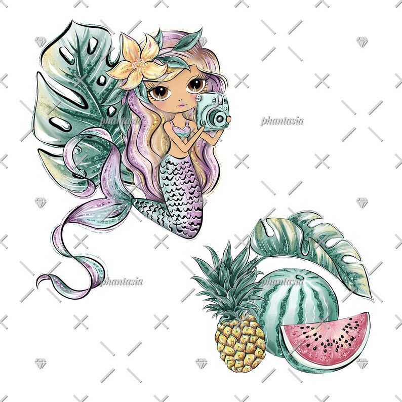 Summer Mermaids Watercolor Clipart Tropical Mermaids Sunny - Etsy