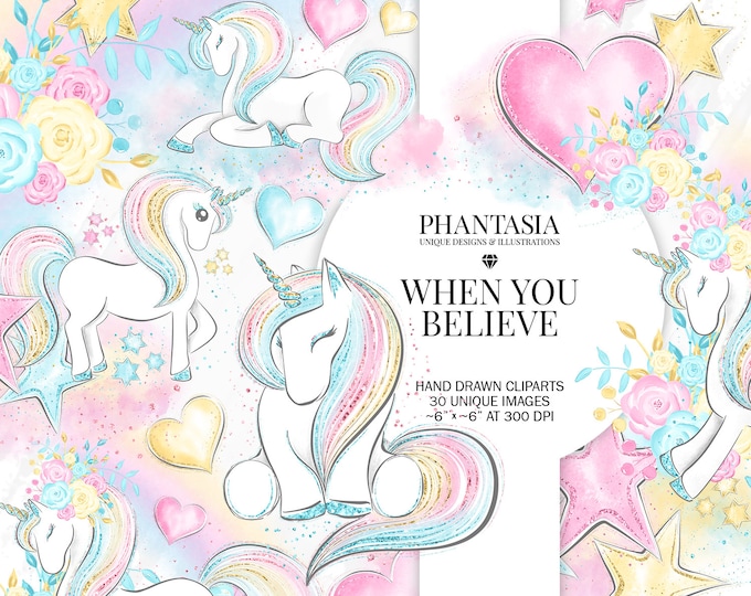 Unicorn Clipart, Whimsical Clipart, Unicorn Planner, Rainbow Unicorn ...