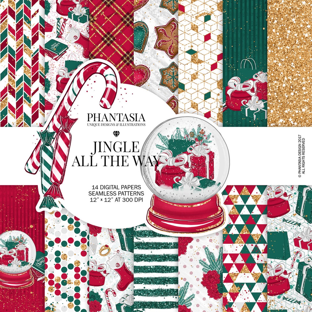 Christmas Digital Paper Pack, Christmas Digital Paper, Gifts, Gold ...