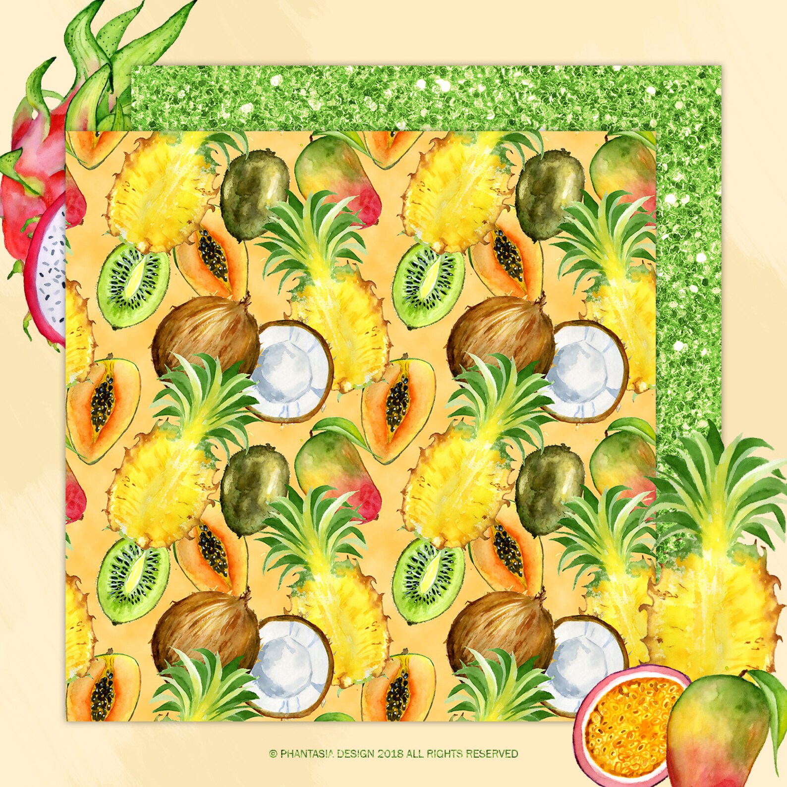 Tropical Fruits Digital Paper Pack Fruit Digital Paper | Etsy