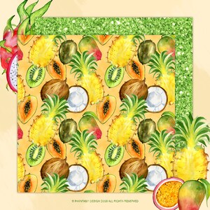 Tropical Fruits Digital Paper Pack, Fruit Digital Paper, Tropical ...
