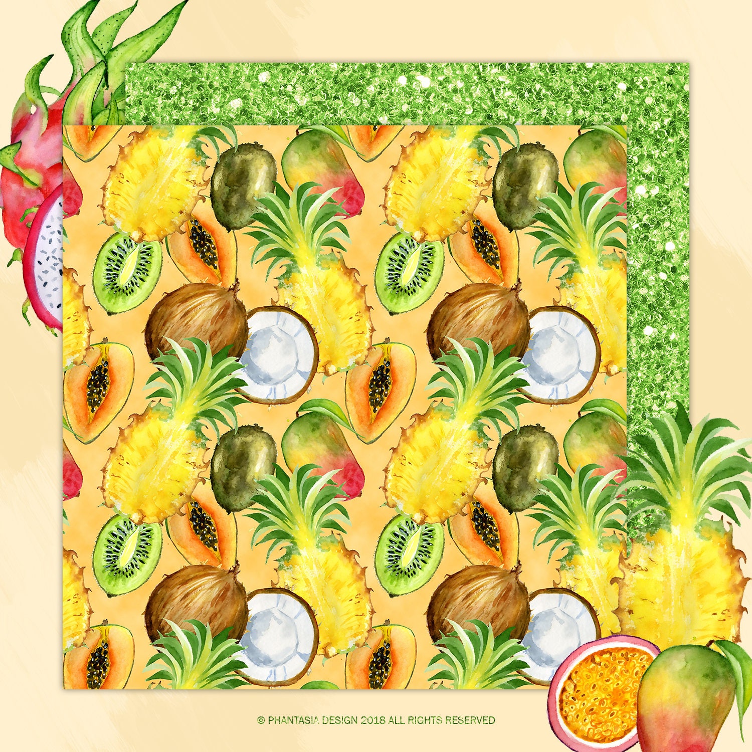 Tropical Fruits Digital Paper Pack Fruit Digital Paper | Etsy
