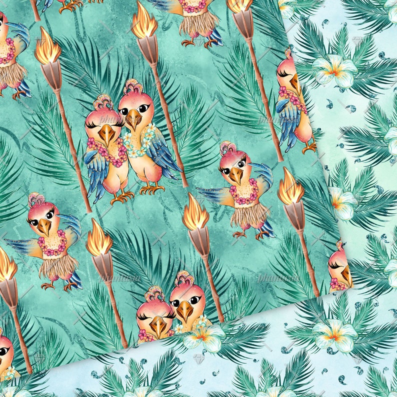 Cute Parrots Digital Papers, Watercolor Digital, Summer Papers ...
