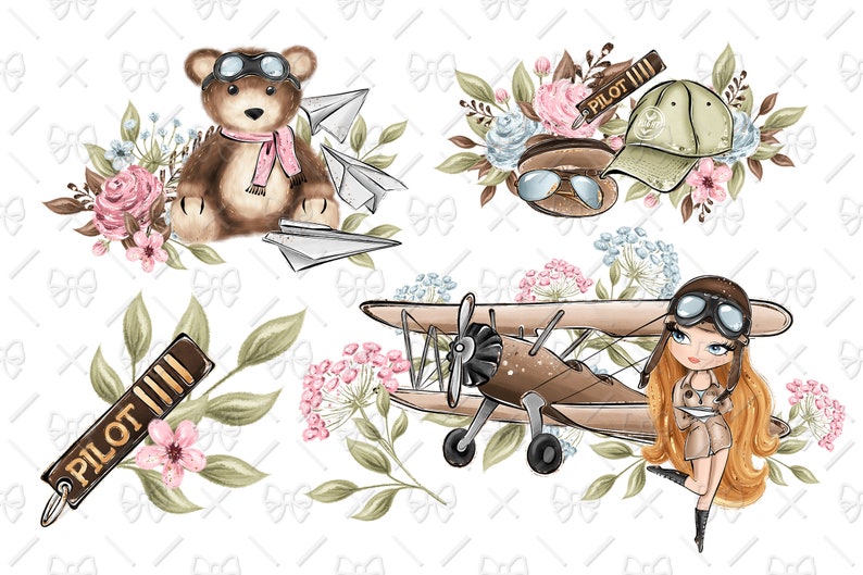 Aviator Watercolor Cliparts, Aviation Clipart, Pilot Clipart, Hand ...