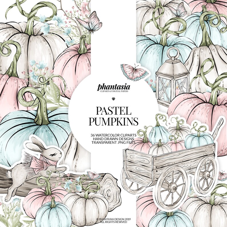 Pastel Pumpkins Watercolor Cliparts, Fall Watercolor, Autumn Cliparts ...