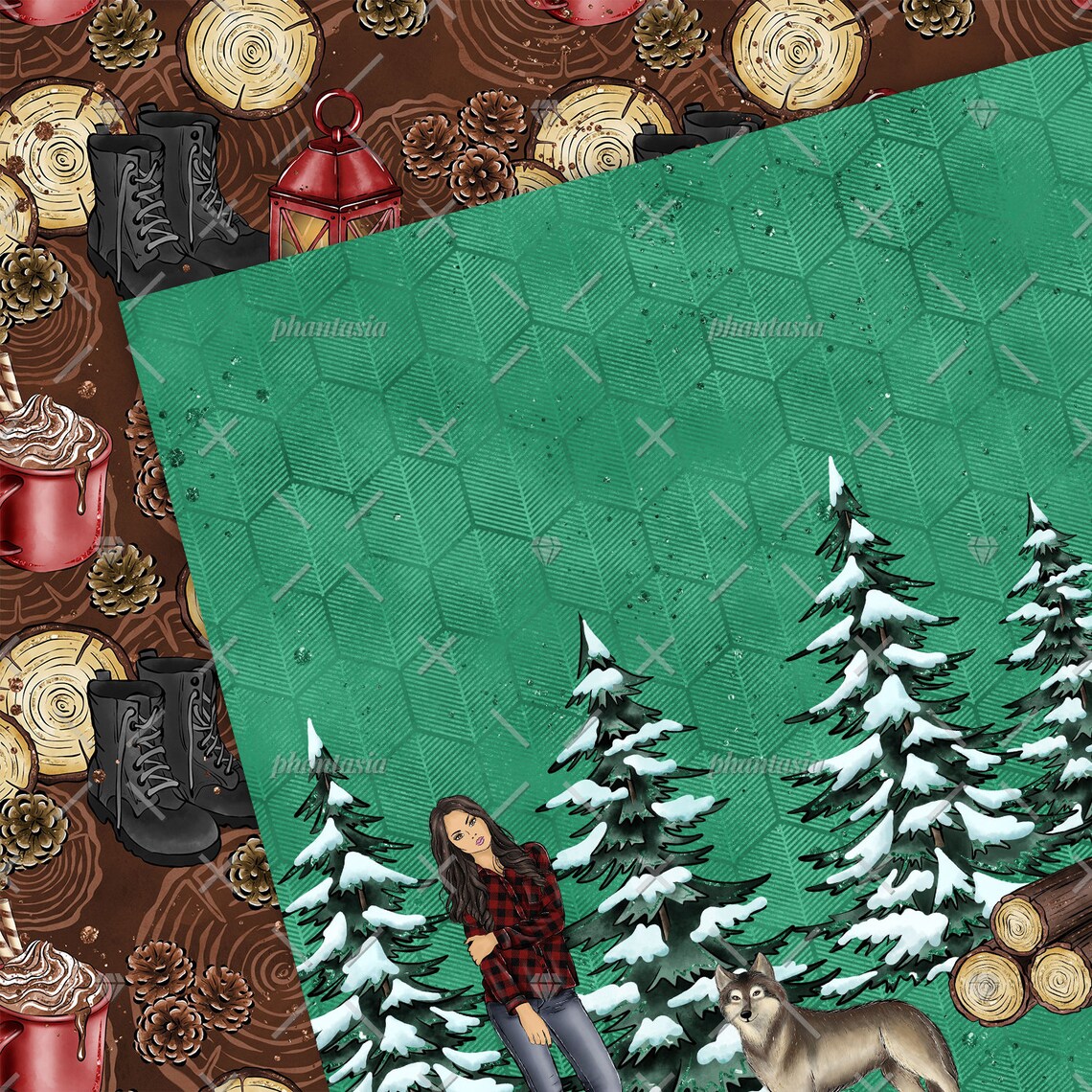 Winter Digital Paper Pack, Lumberjack Digital, Christmas Patterns ...