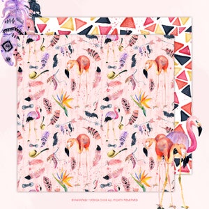 Flamingo Digital Paper Pack, Boho Digital Paper, Flamingo Pattern ...