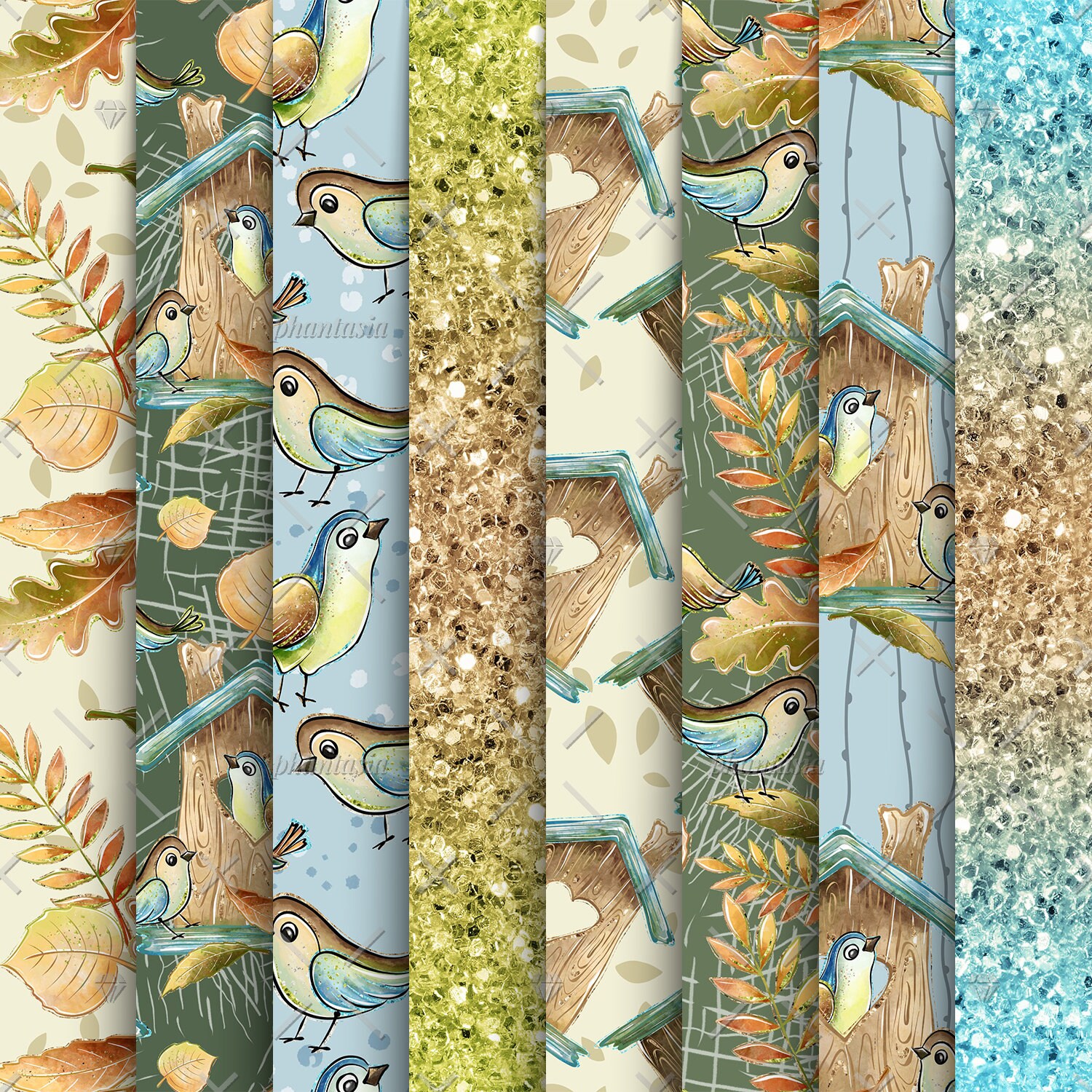 Fall Birds Clipart Bundle Birds Digital Papers Birdhouse - Etsy
