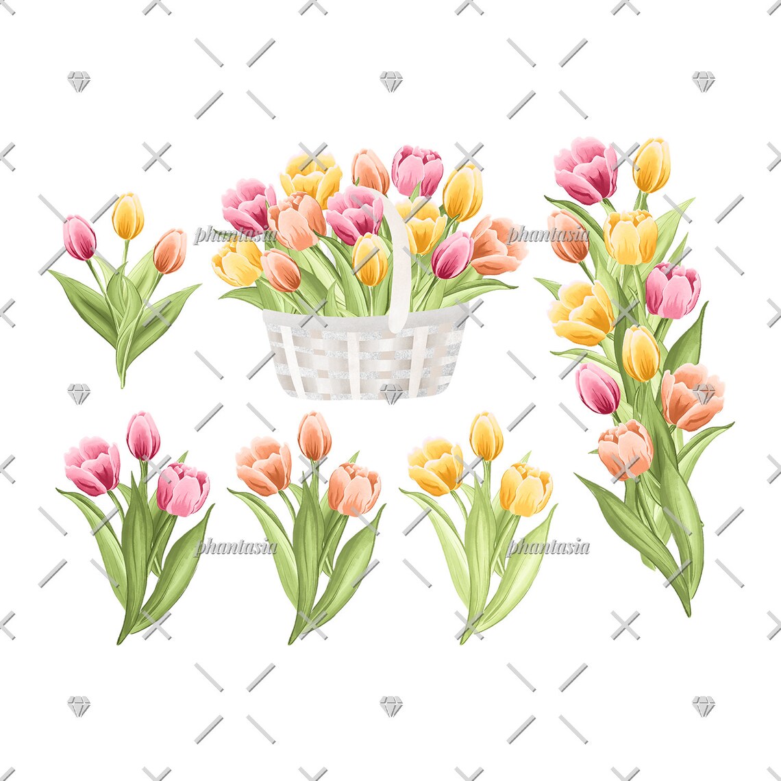 Tulips Digital Kit Digital Clipart Watercolor Clipart Tulip - Etsy