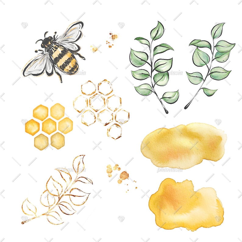Bees Clipart Bundle Bees Digital Papers Bee Watercolor - Etsy