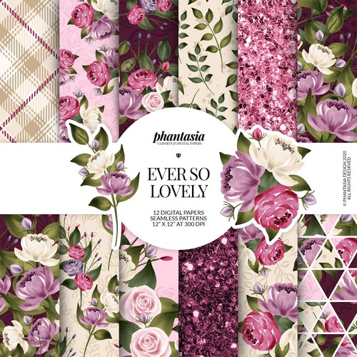 Peach Pink and Lavender Floral Digital Paper Seamless | Etsy