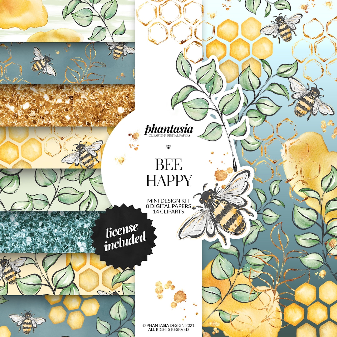Bees Clipart Bundle, Bees Digital Papers, Bee Watercolor Clipart ...