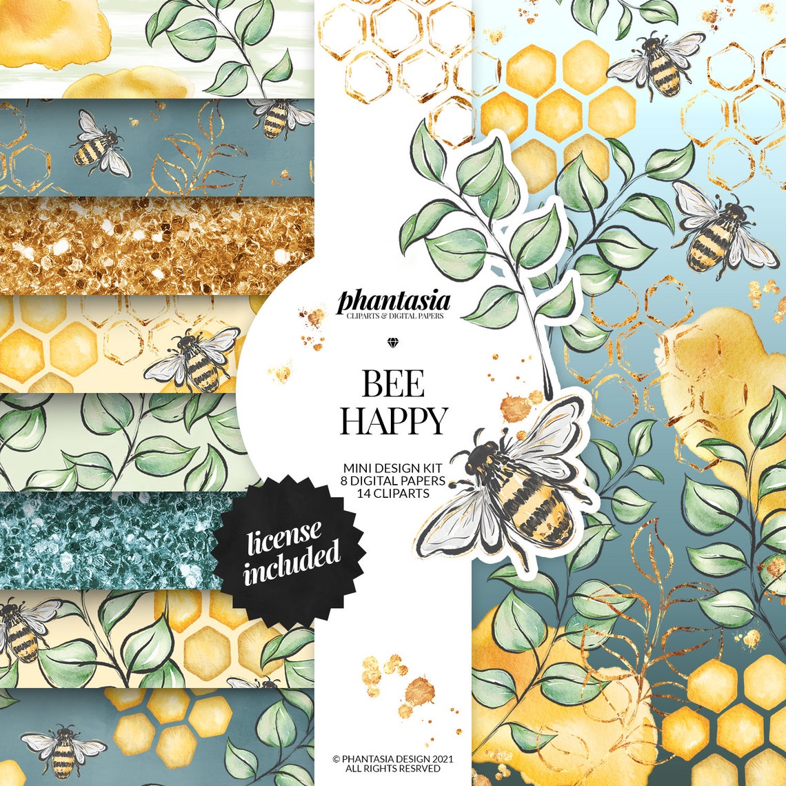 Bees Clipart Bundle, Bees Digital Papers, Bee Watercolor Clipart ...