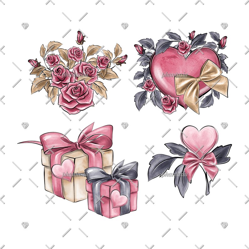 Valentines Day Watercolor Cliparts, Valentine Watercolor, Valentines ...