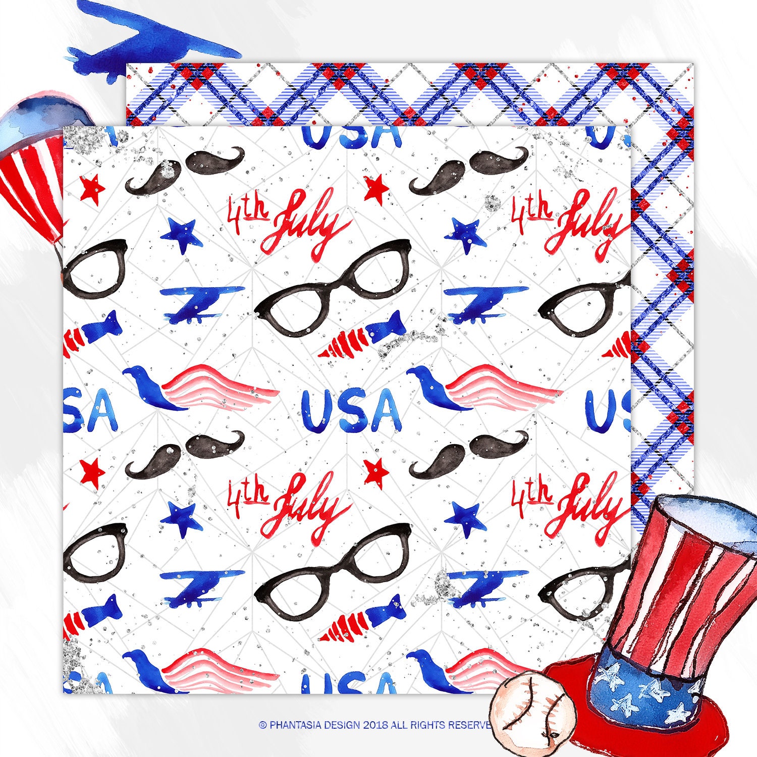 American Digital Paper Independence Day Fourth of July July | Etsy