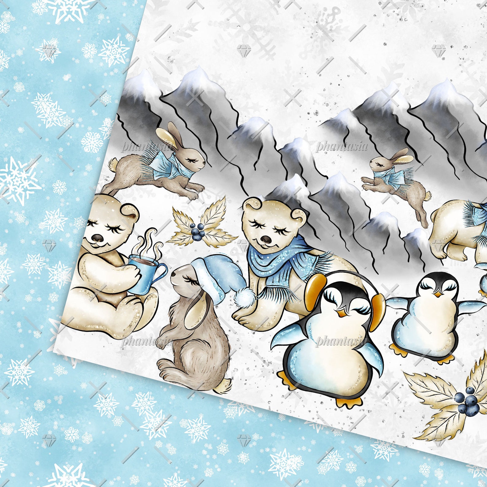 Winter Animals Digital Paper Winter Patterns Cute Animals - Etsy