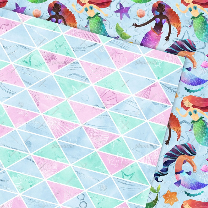 Mermaid Digital Paper Cute Mermaids Watercolor Mermaids | Etsy