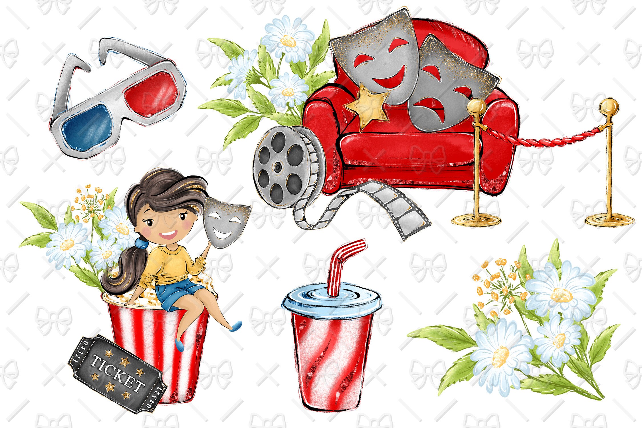 Cinema Watercolor Clipart Cinema Clipart Movie Clipart - Etsy