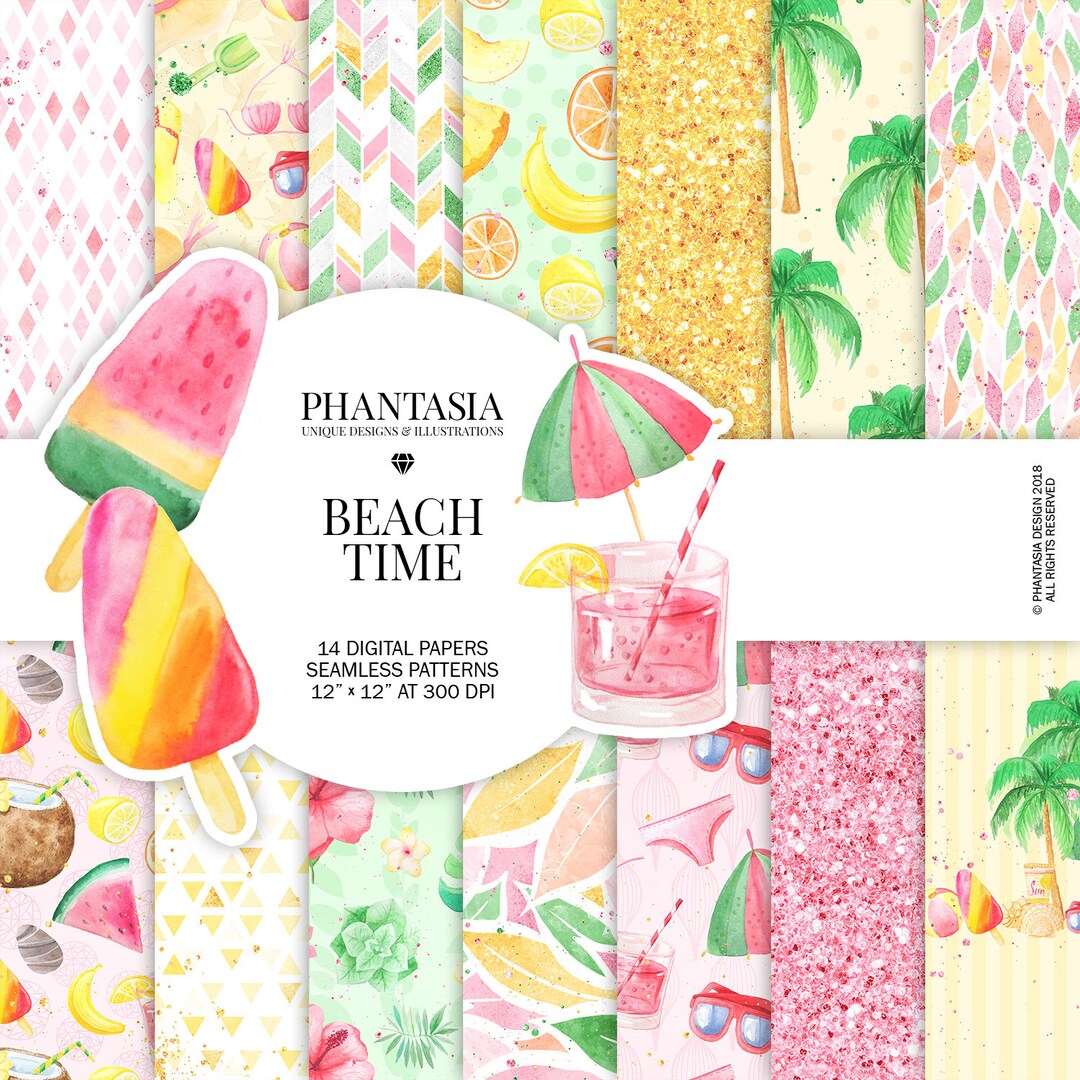 Beach Digital Paper, Summer Digital Paper Pack, Summer Planner, Beach ...
