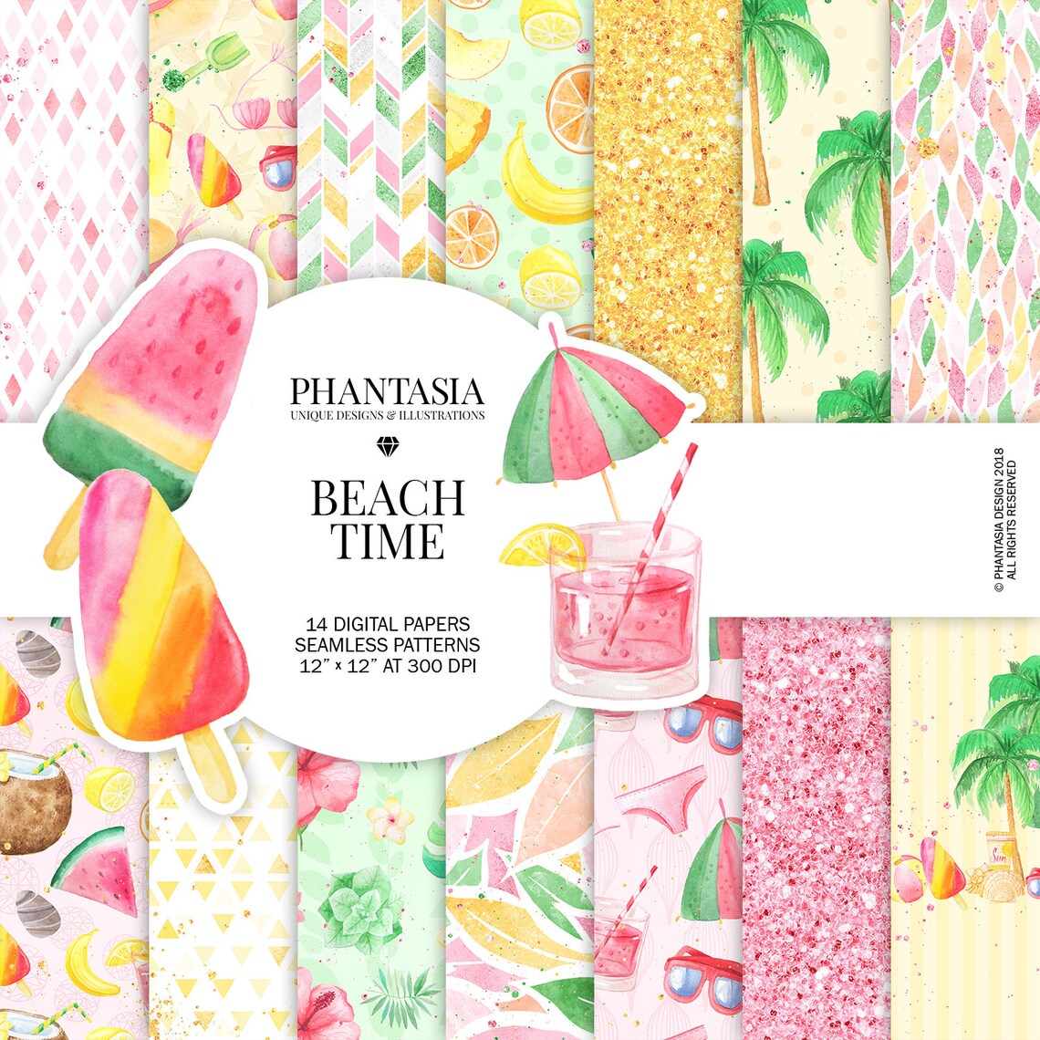 Beach Digital Paper Summer Digital Paper Pack Summer | Etsy