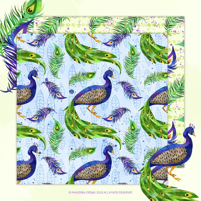 Peacock Digital Paper, Peacocks Clipart, Peacock Planner, Summer ...