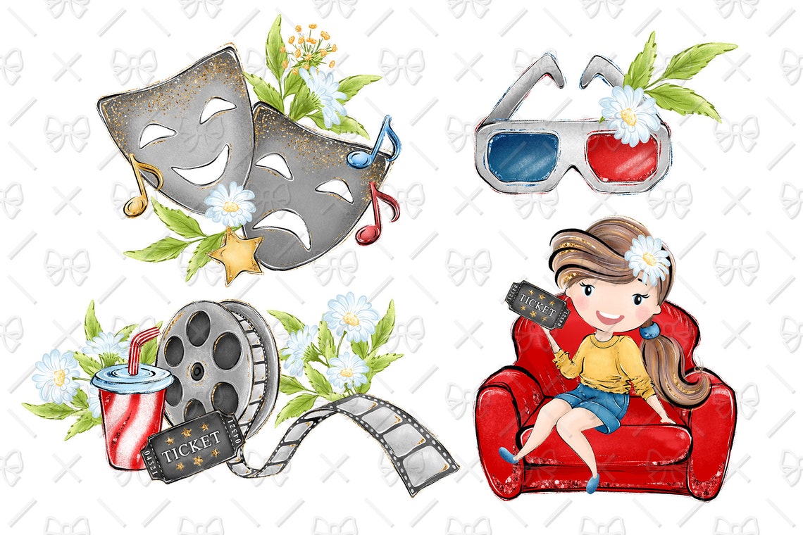 Cinema Watercolor Clipart Cinema Clipart Movie Clipart - Etsy