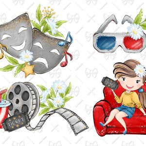 Cinema Watercolor Clipart, Cinema Clipart, Movie Clipart, Cinema ...