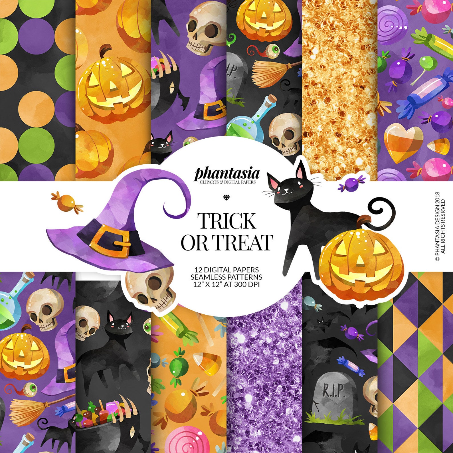 Halloween Digital Papers Halloween Patterns Spooky Digital | Etsy