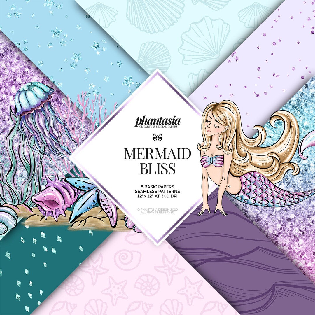 Mermaid Basic Papers, Mermaid Background, Minimalist Patterns, Glitter ...