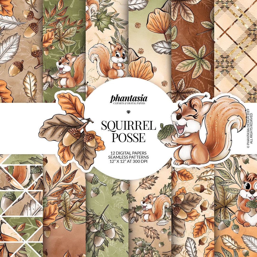 Cute Squirrels Digital Papers, Cute Animals, Squirrel Patterns ...