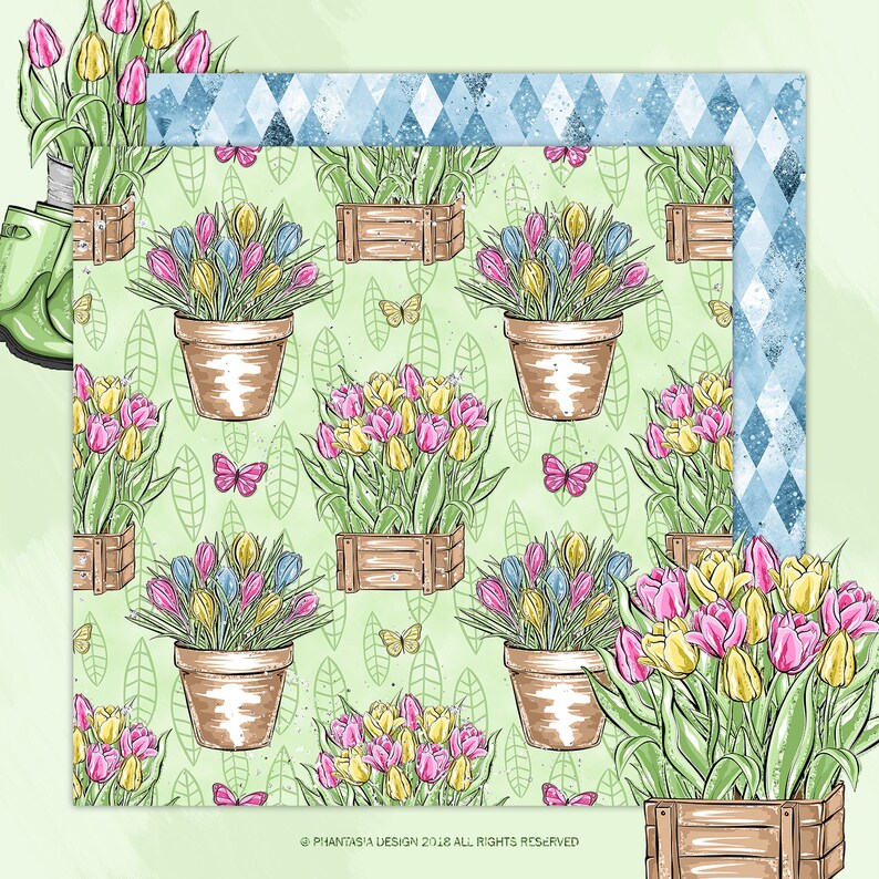 Spring Digital Paper, Floral Digital Paper, Spring Planner, Digital ...