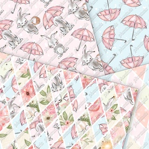 Spring Bunny Digital Paper, Cute Animals, Watercolor Patterns, Spring ...
