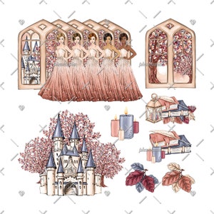 Fall Princess Watercolor Cliparts, Autumn Fashion Clipart, Castle ...