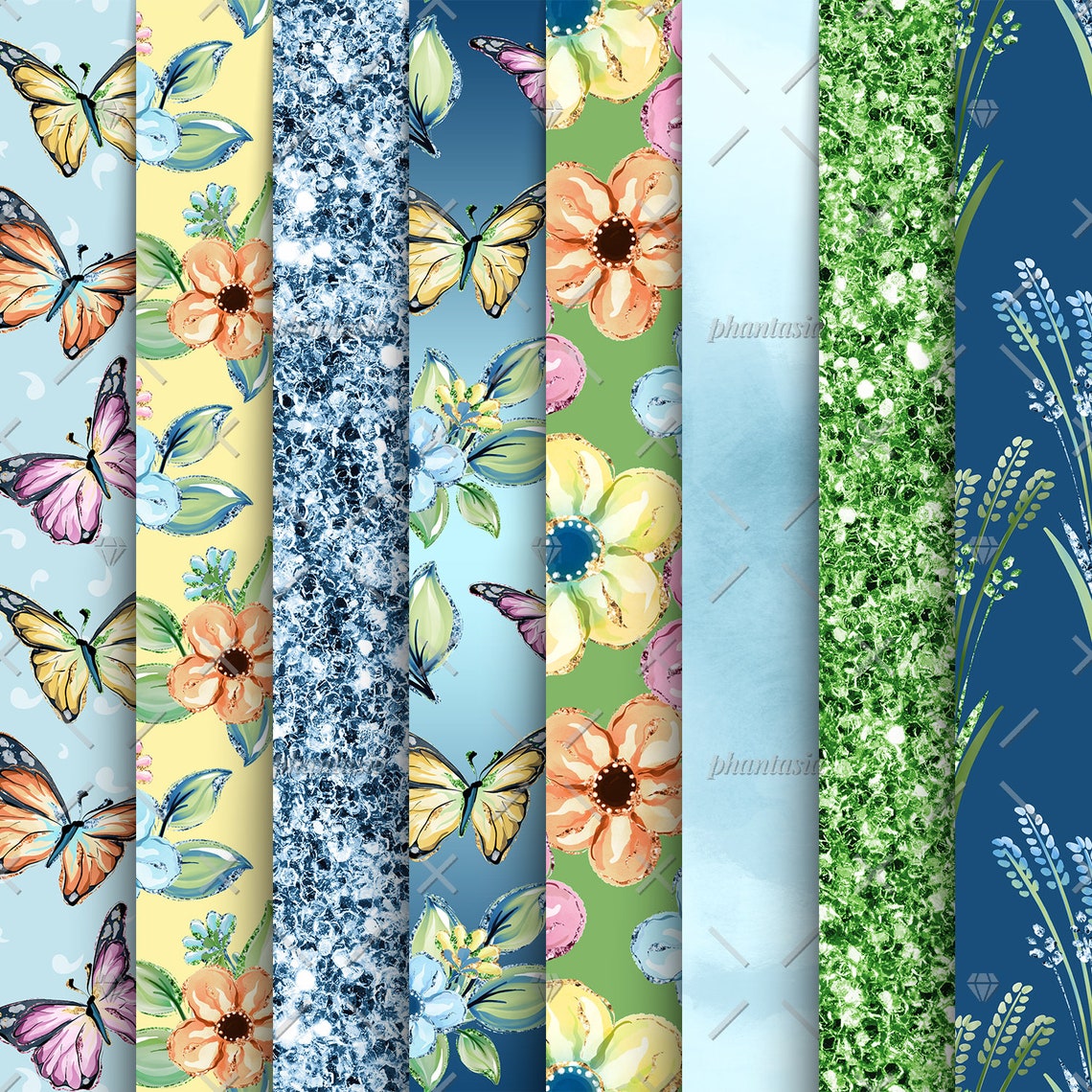 Fancy Meadow Clipart Bundle, Meadow Digital Papers, Butterfly ...