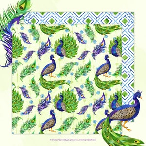 Peacock Digital Paper, Peacocks Clipart, Peacock Planner, Summer ...