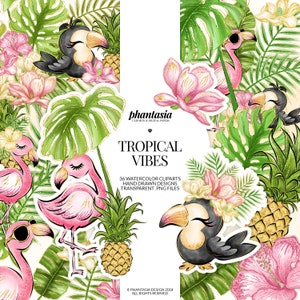 Tropical Cliparts, Flamingo Illustration, Exotic Stickers, Toucan Clip ...