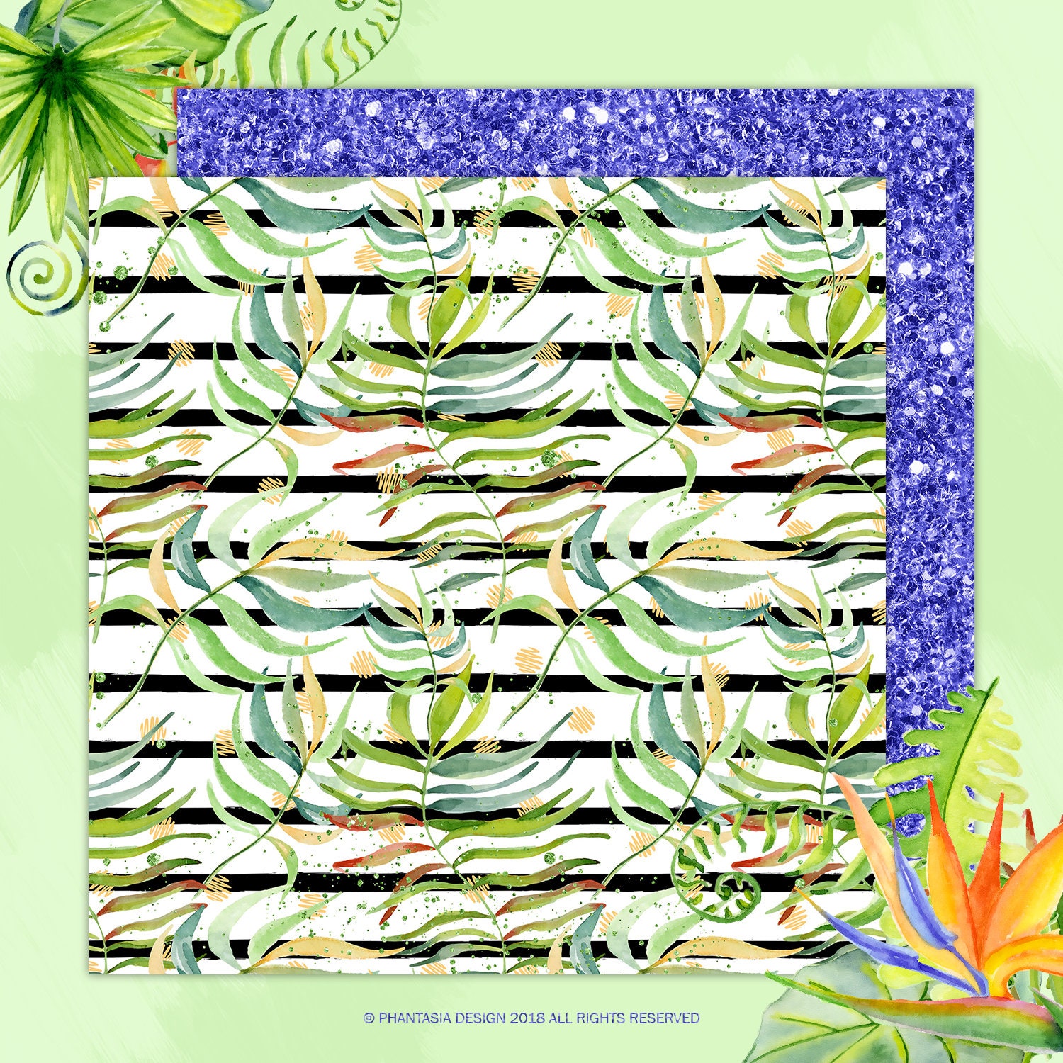Tropical Digital Paper Tropical Leaves Tropical Planner | Etsy