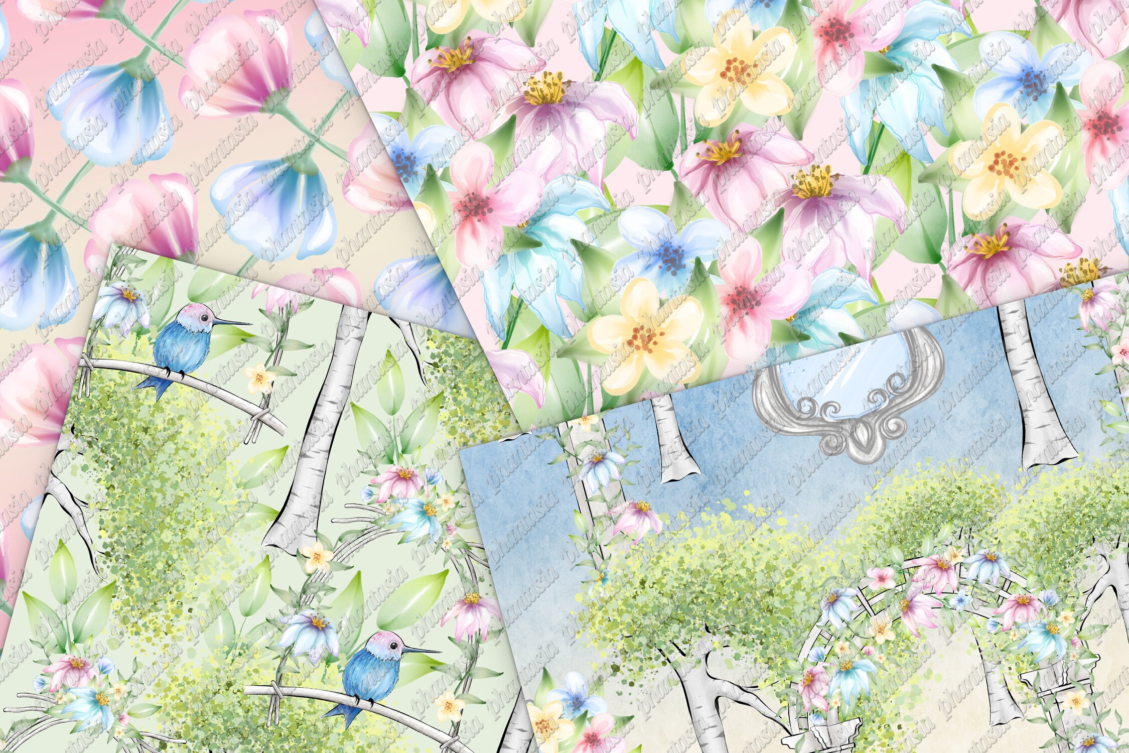 Secret Garden Digital Paper, Garden Background, Seamless Pattern ...
