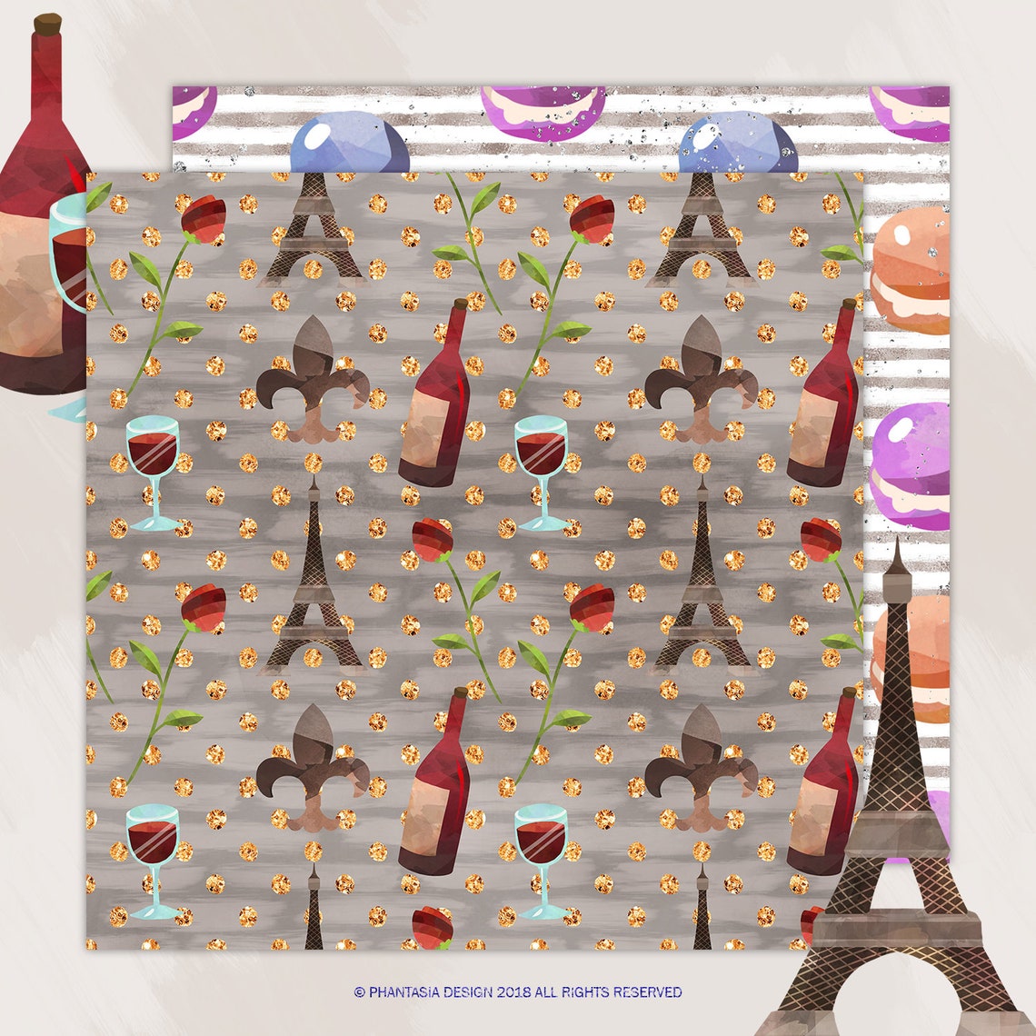Paris Digital Paper, Paris Seamless, Paris Pattern, Paris Planner ...